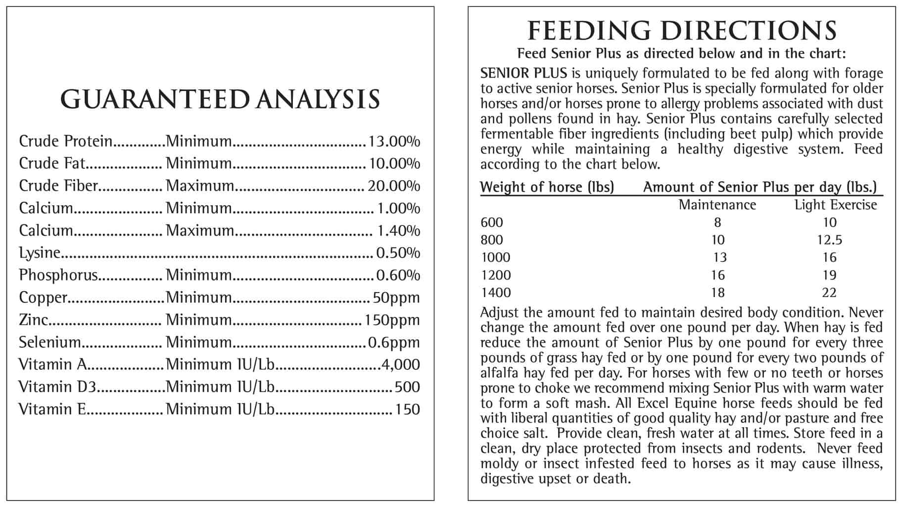 special needs – senior plus – Excel Equine Horse Feeds